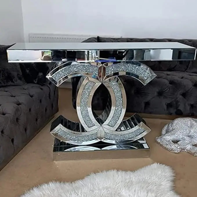 Stunning Mirrored Crushed Diamond Console Table for Hallway and Living ...