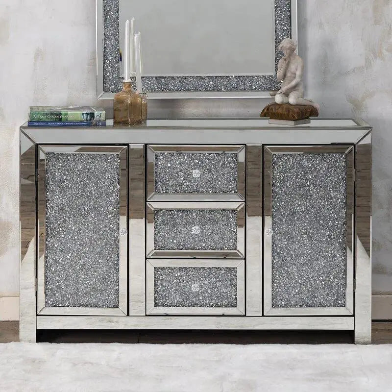 Contemporary Crushed Crystal Mirrored Sideboard - TARLEE