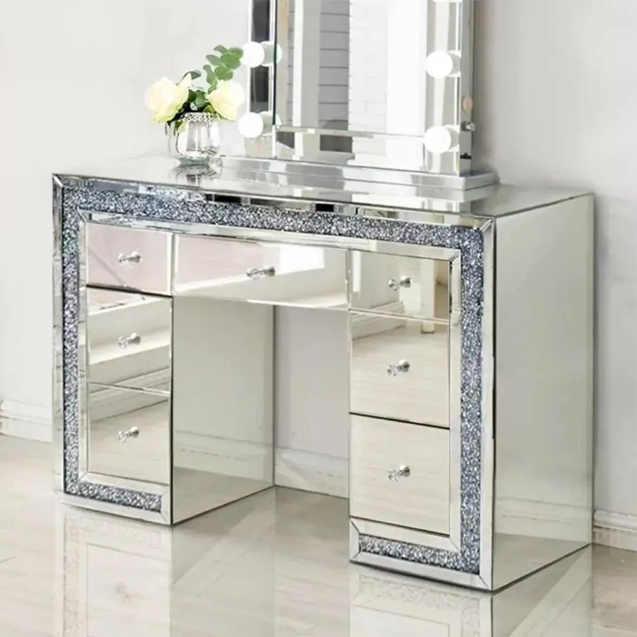 Mirrored Crushed Crystal 7 Drawer Dressing Table - TARLEE