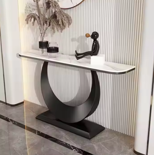 Luxury White Sintered Stone Console Table – Round Base, High-Quality D ...