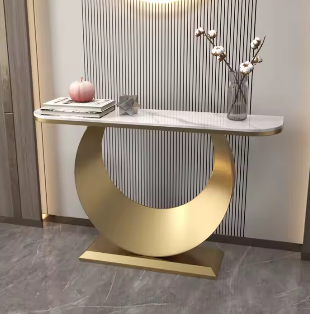 Luxury White Sintered Stone Console Table – Round Base, High-Quality D ...