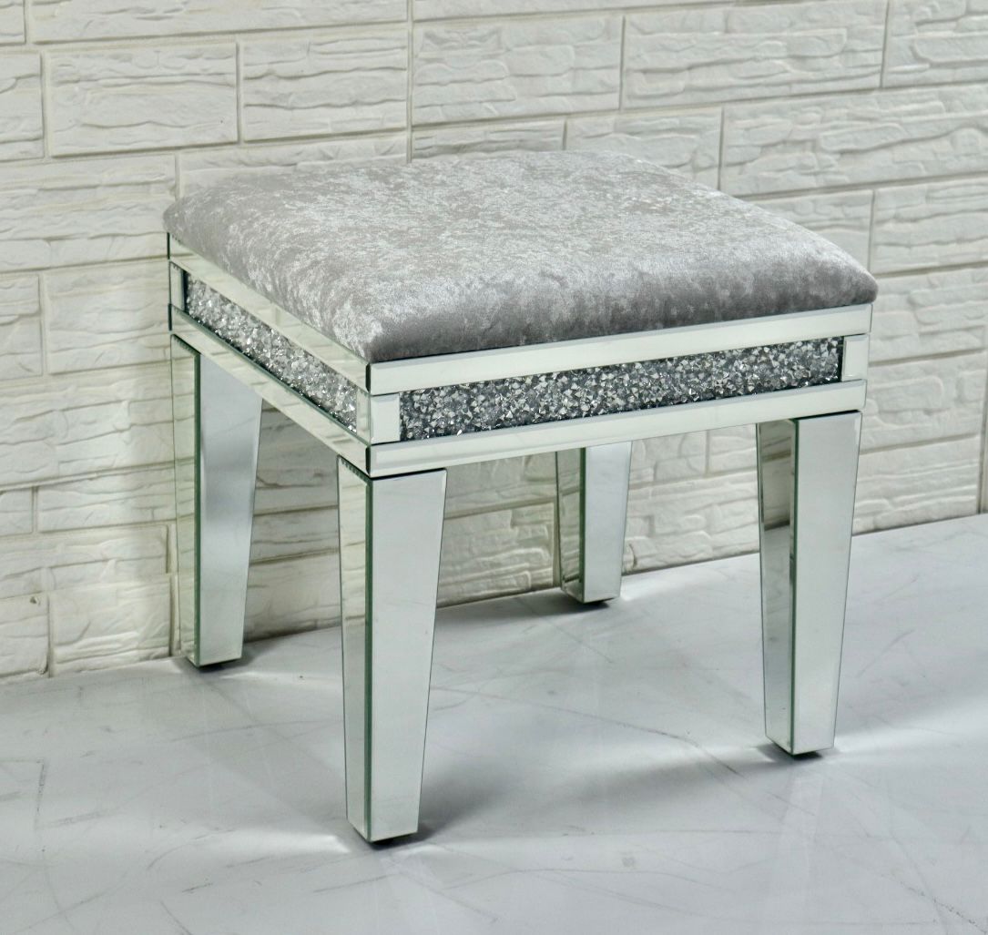 Crushed Crystal Mirrored Dressing Table Stool - TARLEE