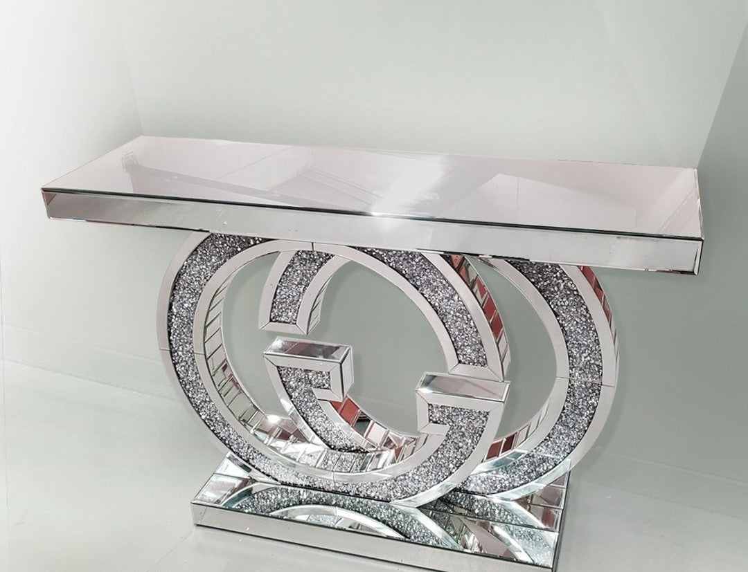 Large Elegant Mirrored Crushed Diamond Console Table for Hallway and L ...